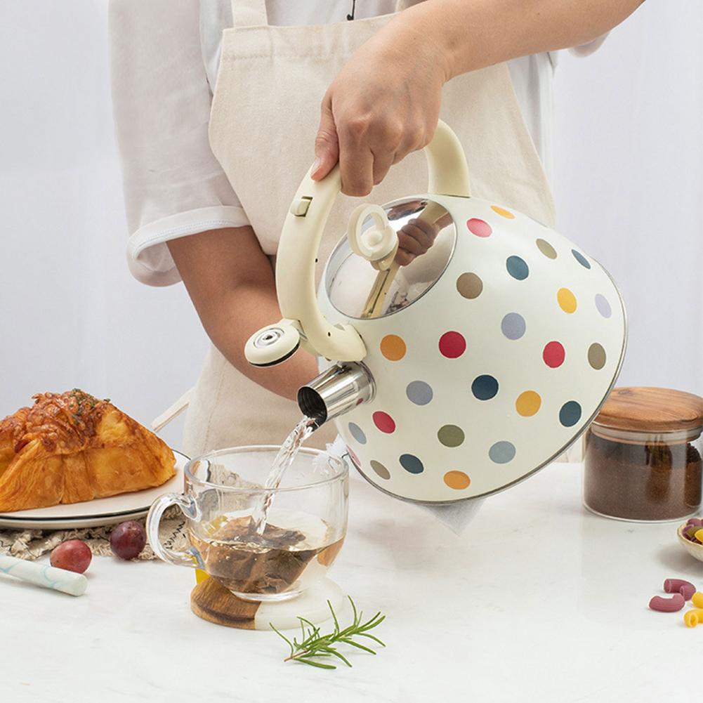 102oz stainless steel White With Colorful Dots Whistling Kettle Kitche ...