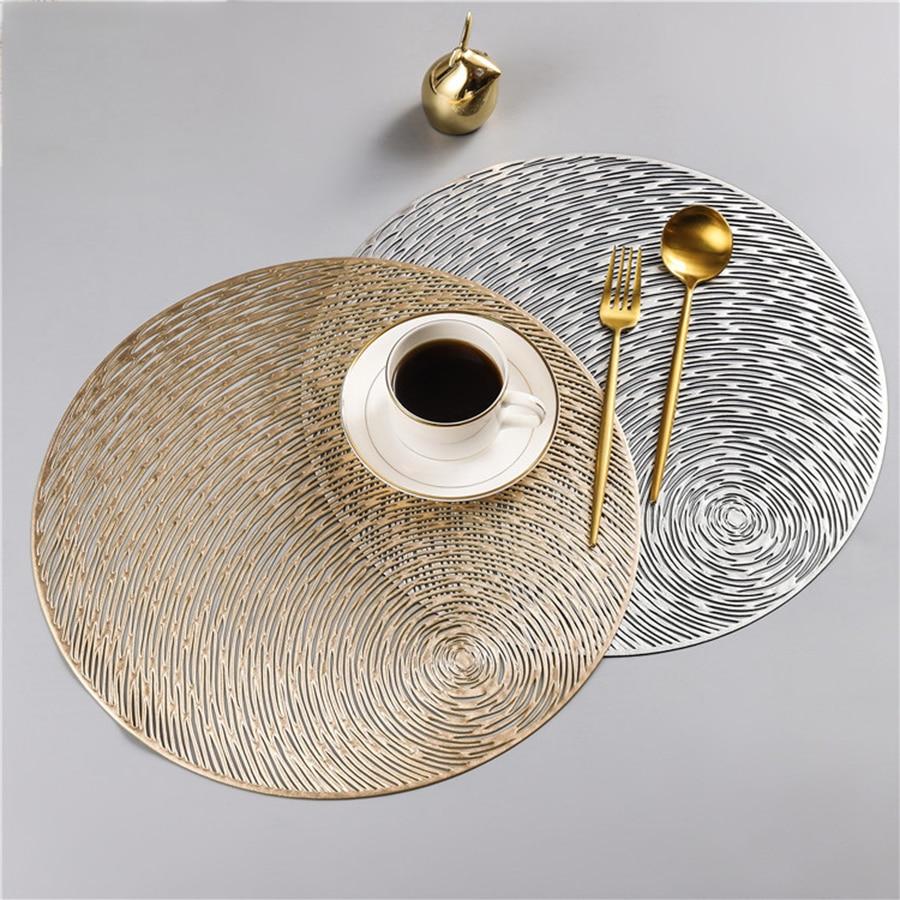 15 Inch PVC Mats Round Placemats for Dining Tables In Gold And Silver ...