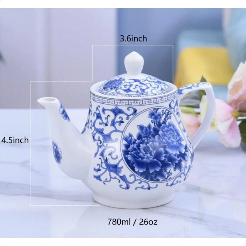 26oz Decorative Ceramic Teapot Blue and White Home or Office Teapot ...