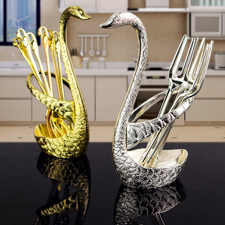 7pcs Swan Base Holder Fruit Forks Set Salad Dessert Tools Tableware – Kitchen Groups
