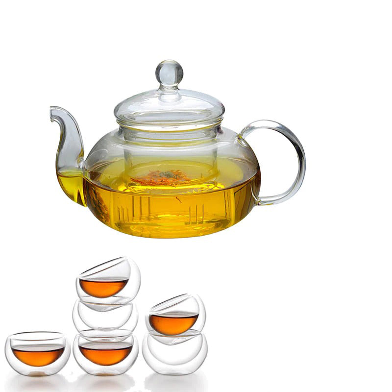 Glass Tea Set Heat Resistant Glass Tea Infuser Pot Double Wall Glass ...