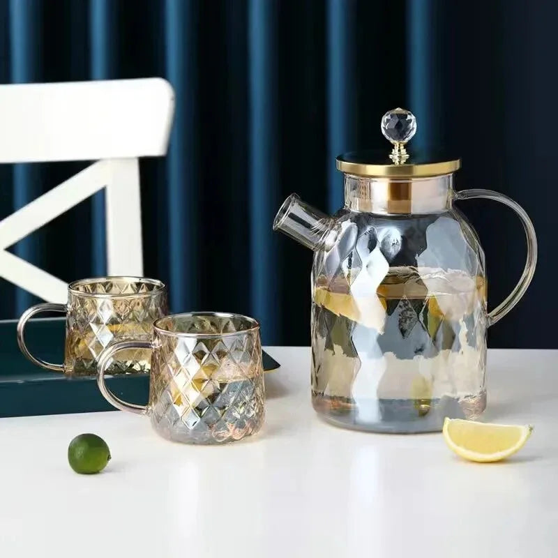 Glass Water Bottles Amber Color Home Flower Teapot Kettle Thermal Pot ...