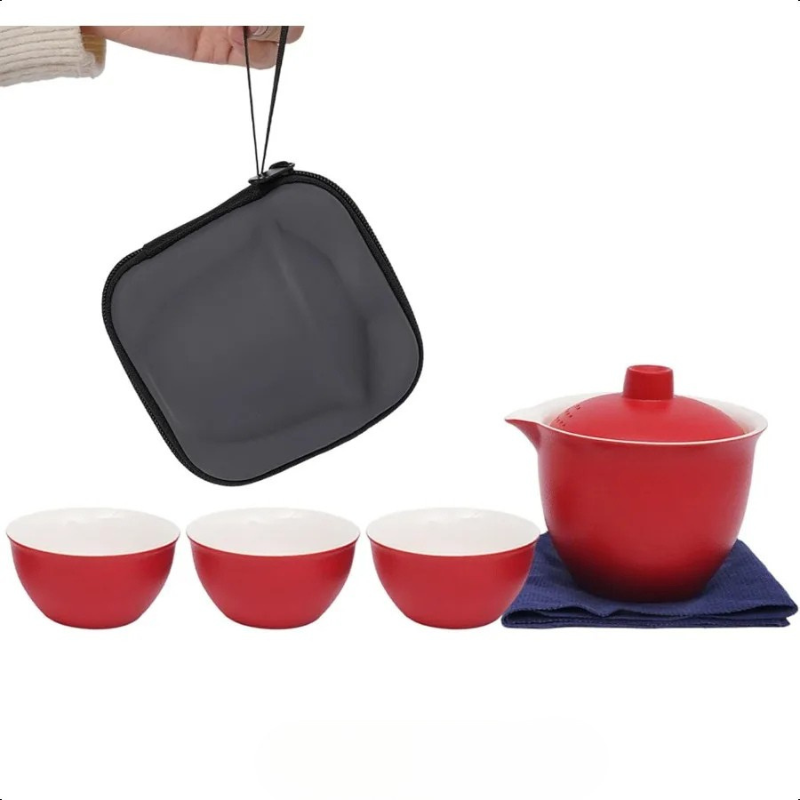 Portable Ceramic Teapot and Cups Set For Travel Red Tea Set – Kitchen ...