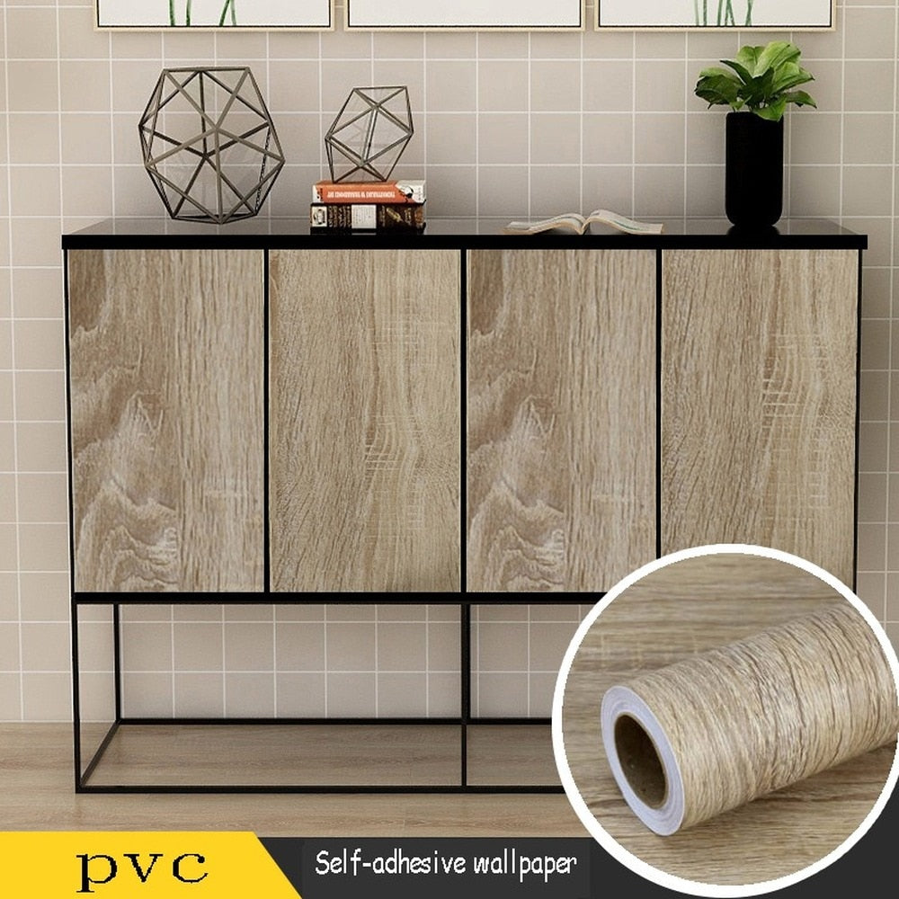 Vinyl Wood Grain Stickers Wardrobe Cabinet Table Furniture Renovation ...