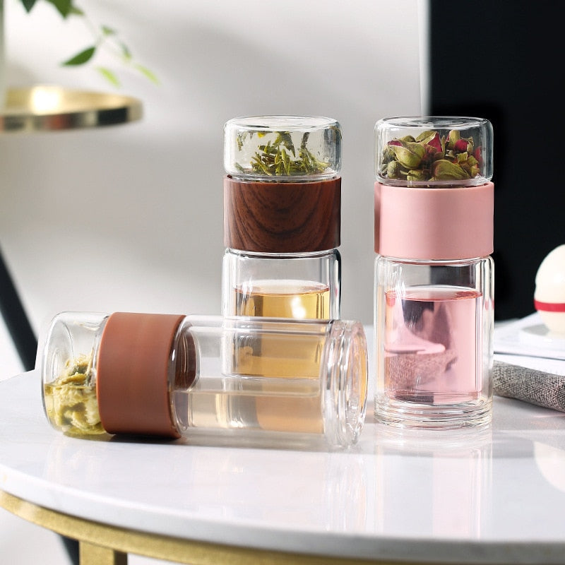 Water Bottle Travel Drinkware Double Wall Glass Tea Infuser Tumbler ...